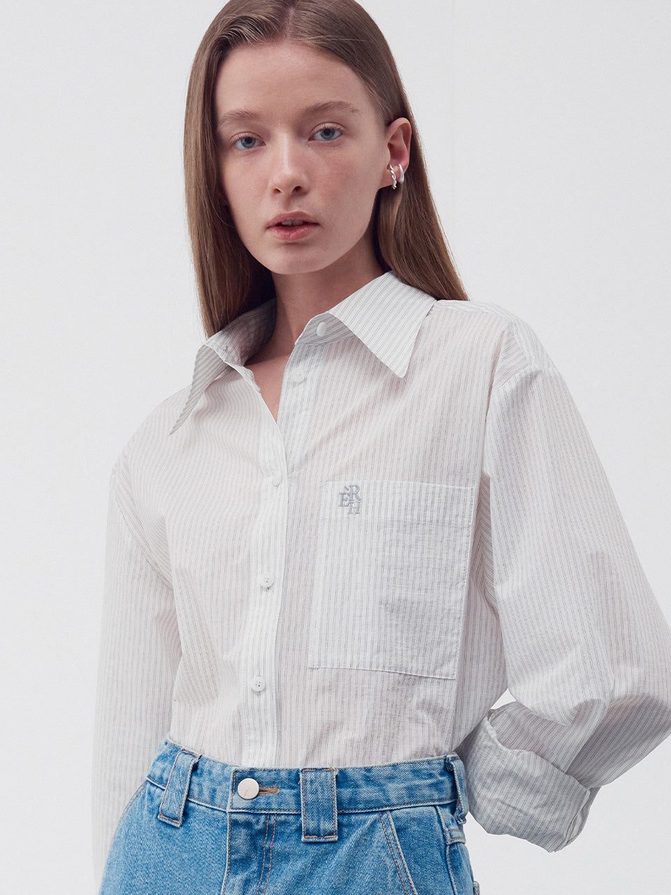 Embroidered stripe pocket shirt white – fasfas