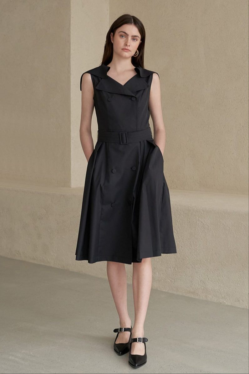 Wide collar sleeveless A-line dress – fasfas